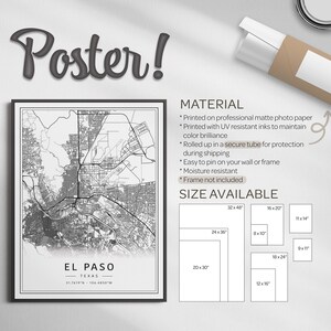 El Paso Texas Street Map Print | Acrylic Glass El Paso City Map Print ...