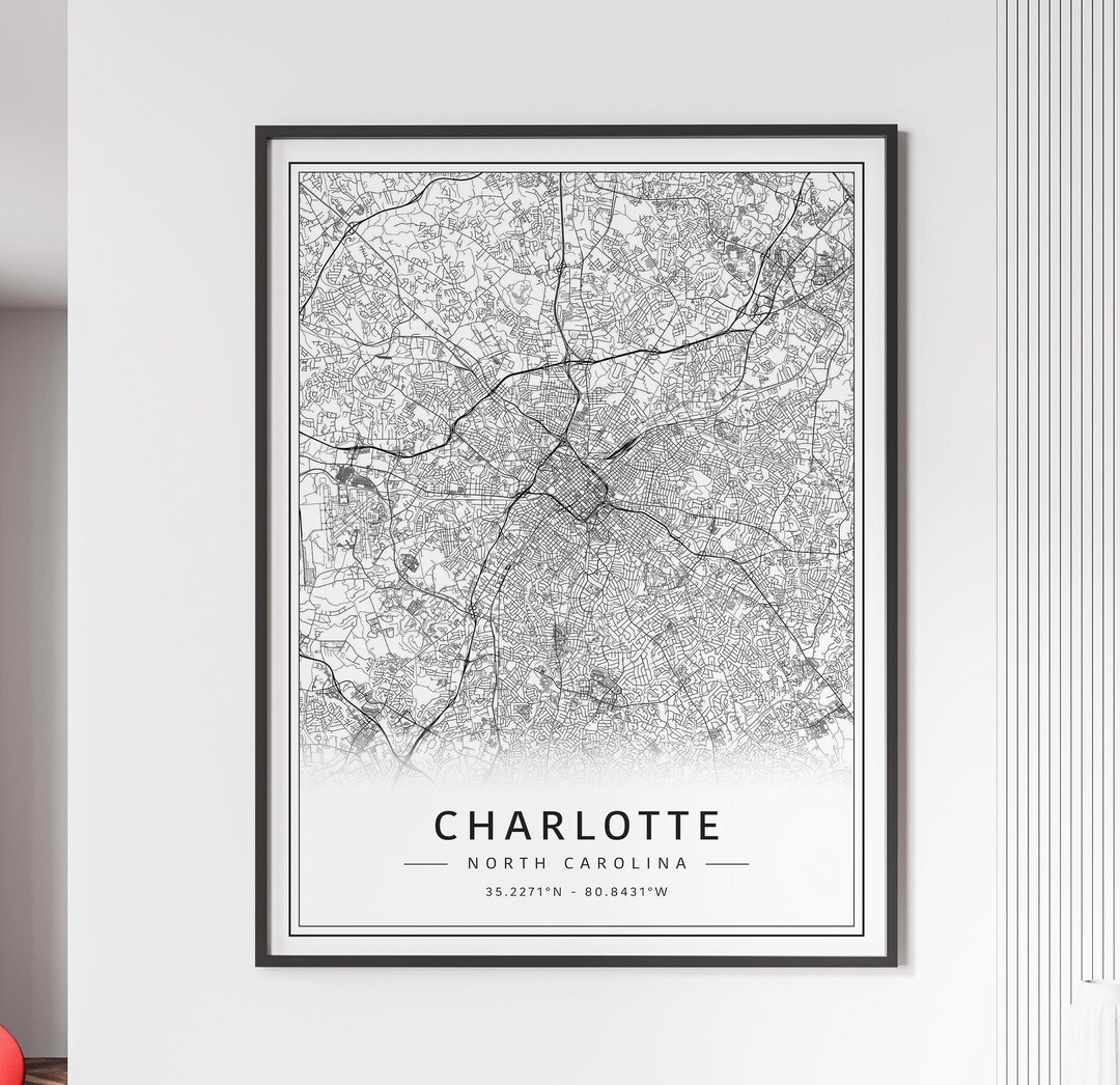 Charlotte NC Street Map Print | Acrylic Glass Charlotte City Map Print ...