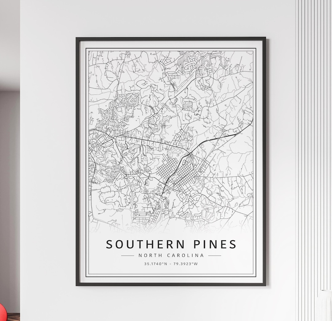 Southern Pines NC Street Map Print | Acrylic Glass Southern Pines City ...