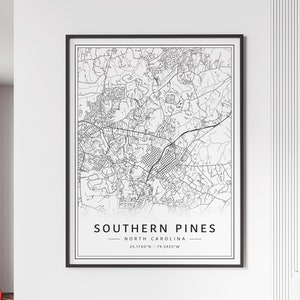 Southern Pines NC Street Map Print | Acrylic Glass Southern Pines City ...