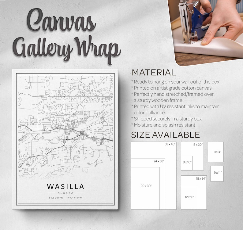 Wasilla Alaska Street Map Print | Acrylic Wasilla City Map Print ...