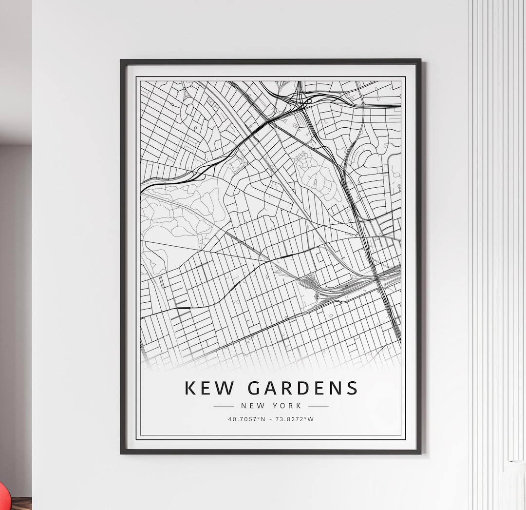 Kew Gardens NY Street Map Print | Acrylic Glass Kew Gardens Map Print ...