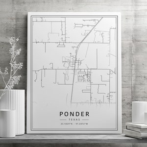 Ponder Texas Street Map Print | Acrylic Ponder City Map Print | Canvas ...