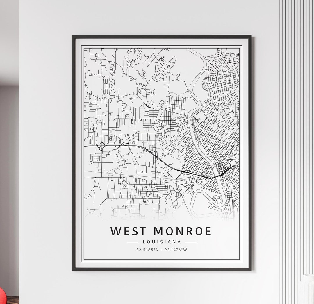 West Monroe LA Street Map Print | Acrylic West Monroe City Map Print ...