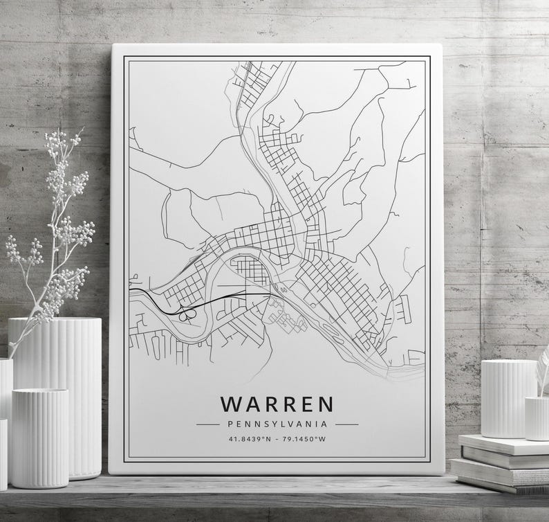 Warren PA Street Map Print | Acrylic Glass Warren Map Print | Canvas ...