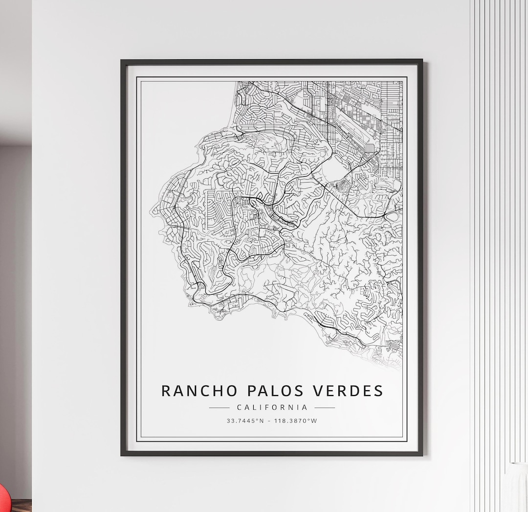 Rancho Palos Verdes CA Street Map Print Acrylic Glass Rancho Palos ...