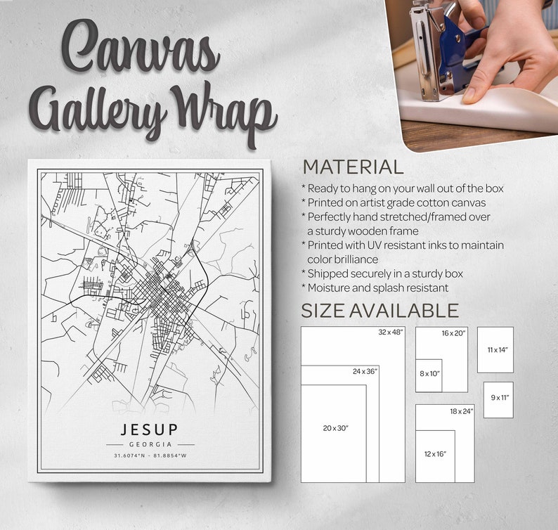 Jesup GA Street Map Print Acrylic Jesup City Map Print Canvas Jesup ...