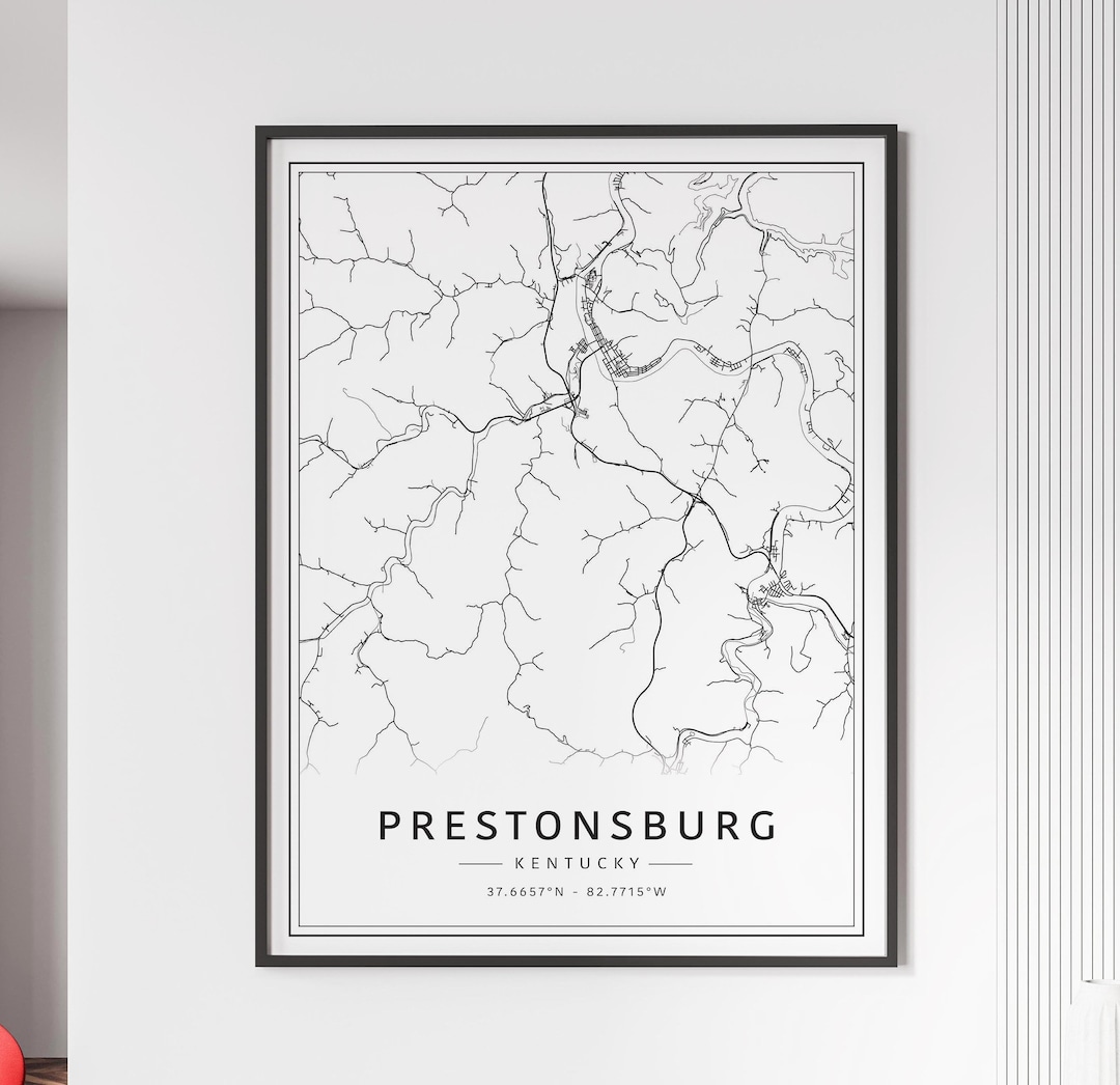 Prestonsburg Kentucky Street Map Print | Acrylic Glass Prestonsburg ...