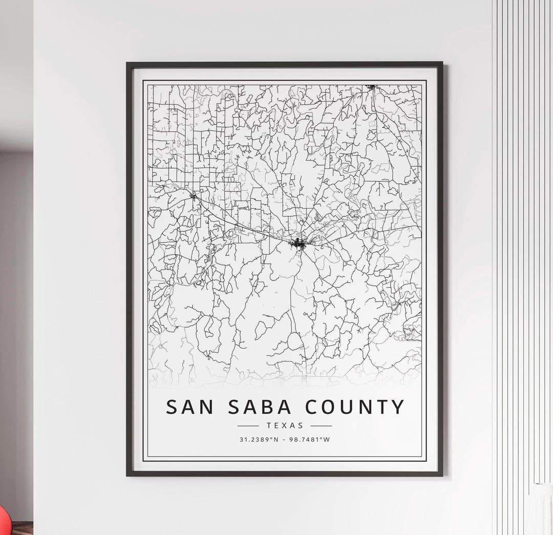 San Saba County TX Street Map Print | Acrylic Glass San Saba County Map ...