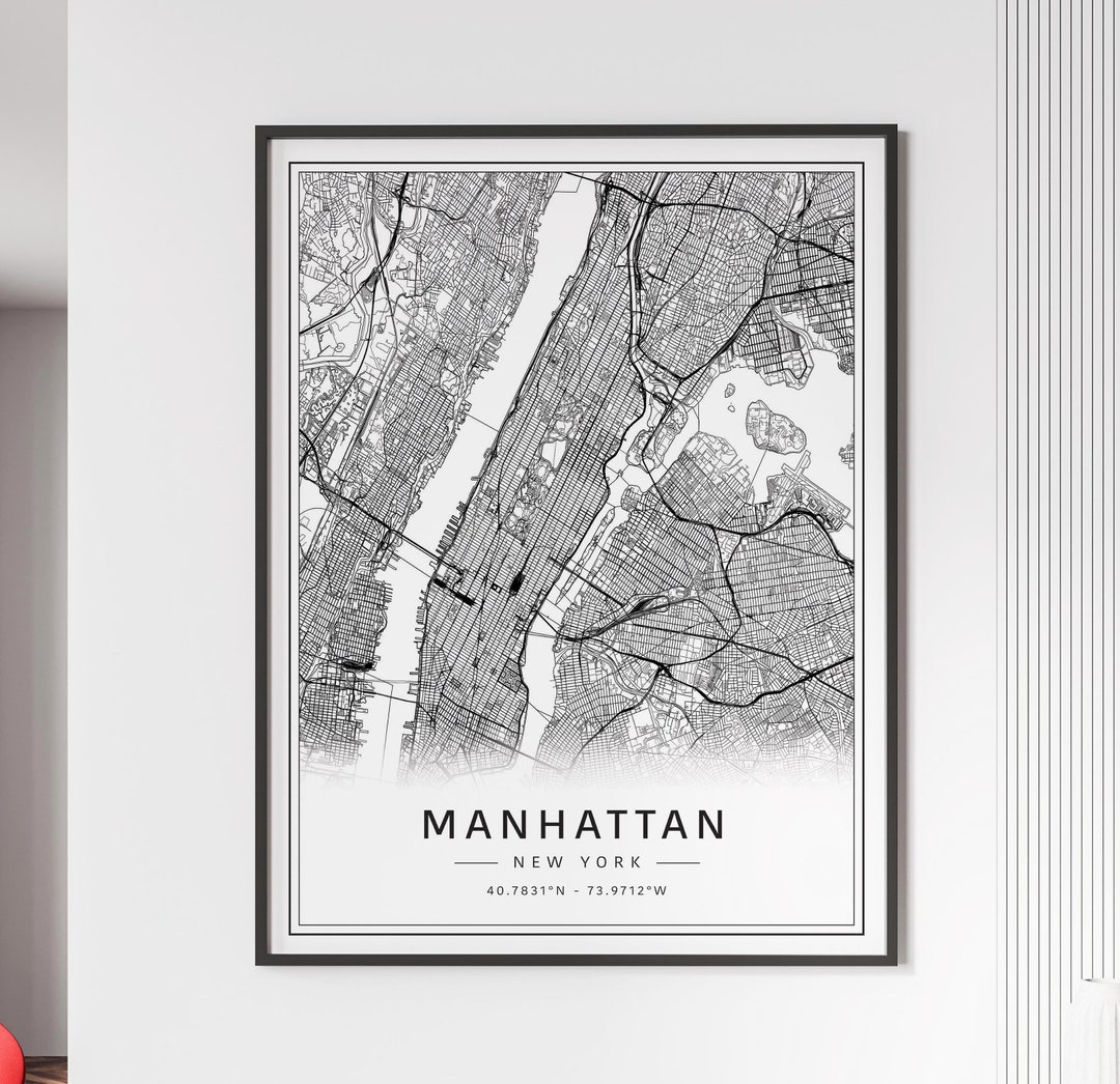 Manhattan NY Street Map Print | Acrylic Glass Manhattan City Map Print ...
