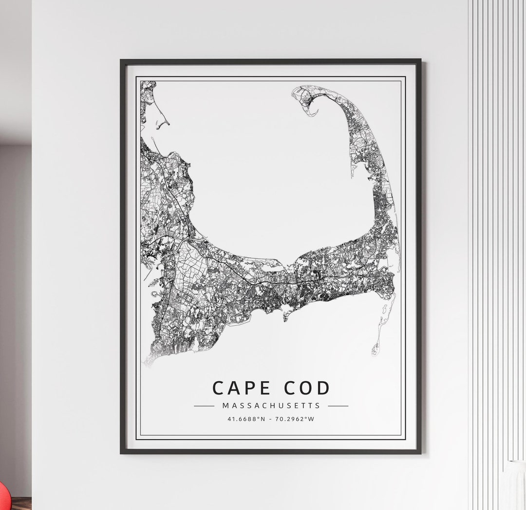 Cape Cod Massachusetts Street Map Print | Acrylic Glass Cape Cod City ...