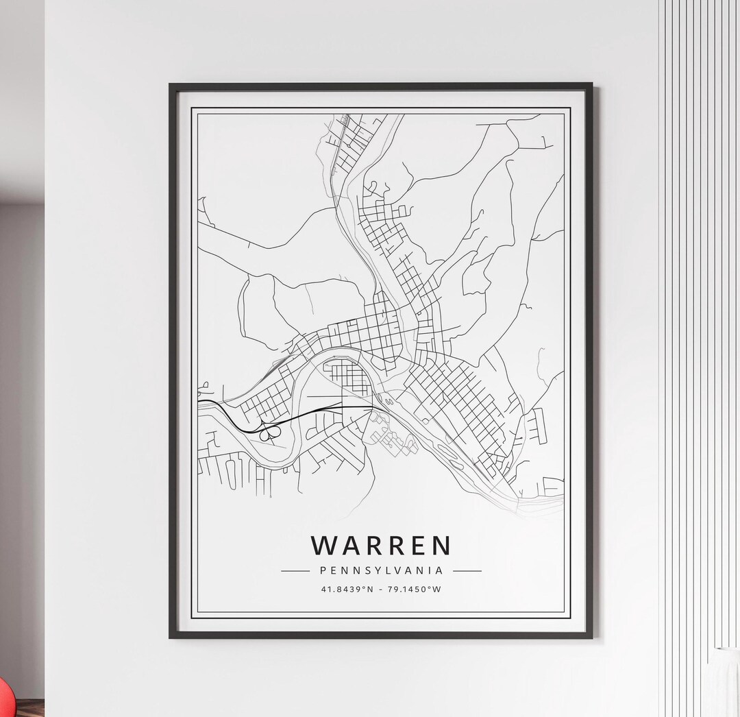 Warren PA Street Map Print | Acrylic Glass Warren Map Print | Canvas ...