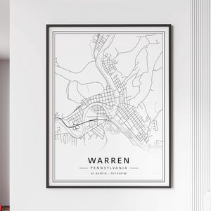 Warren PA Street Map Print | Acrylic Glass Warren Map Print | Canvas ...