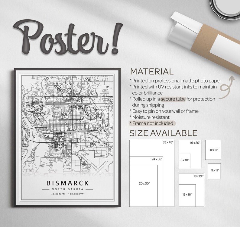Bismarck ND Street Map Print | Acrylic Glass Bismarck City Map Print ...