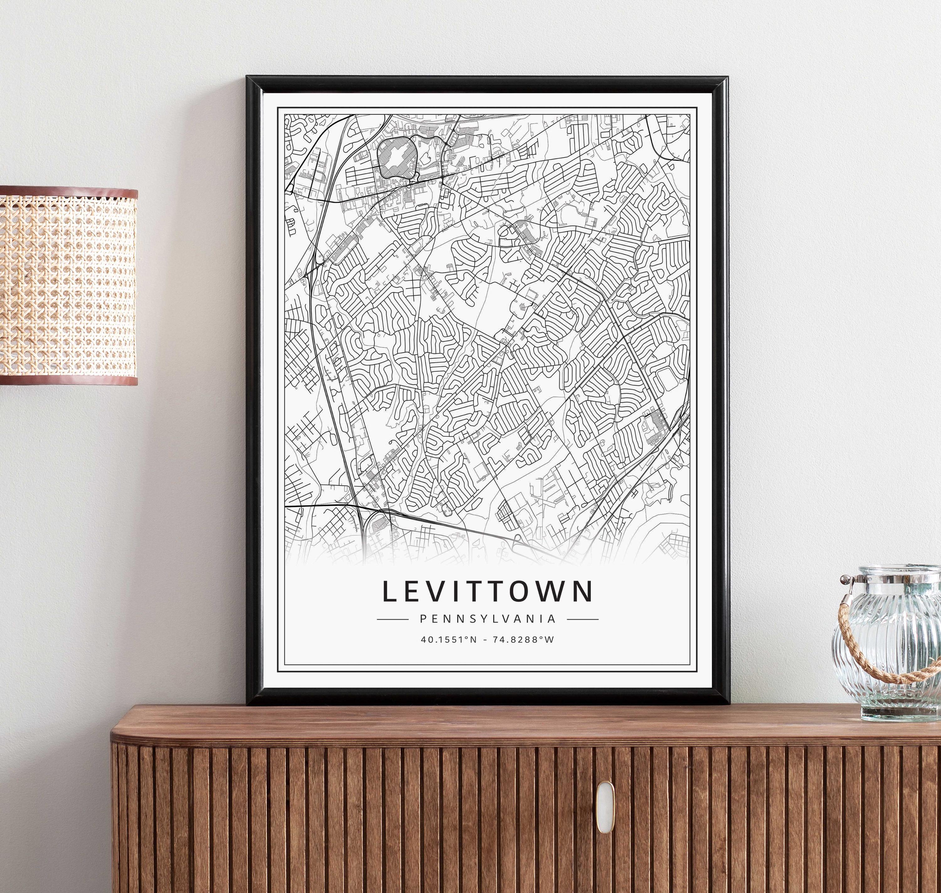 Levittown PA Street Map Print | Acrylic Glass Levittown Map Print ...
