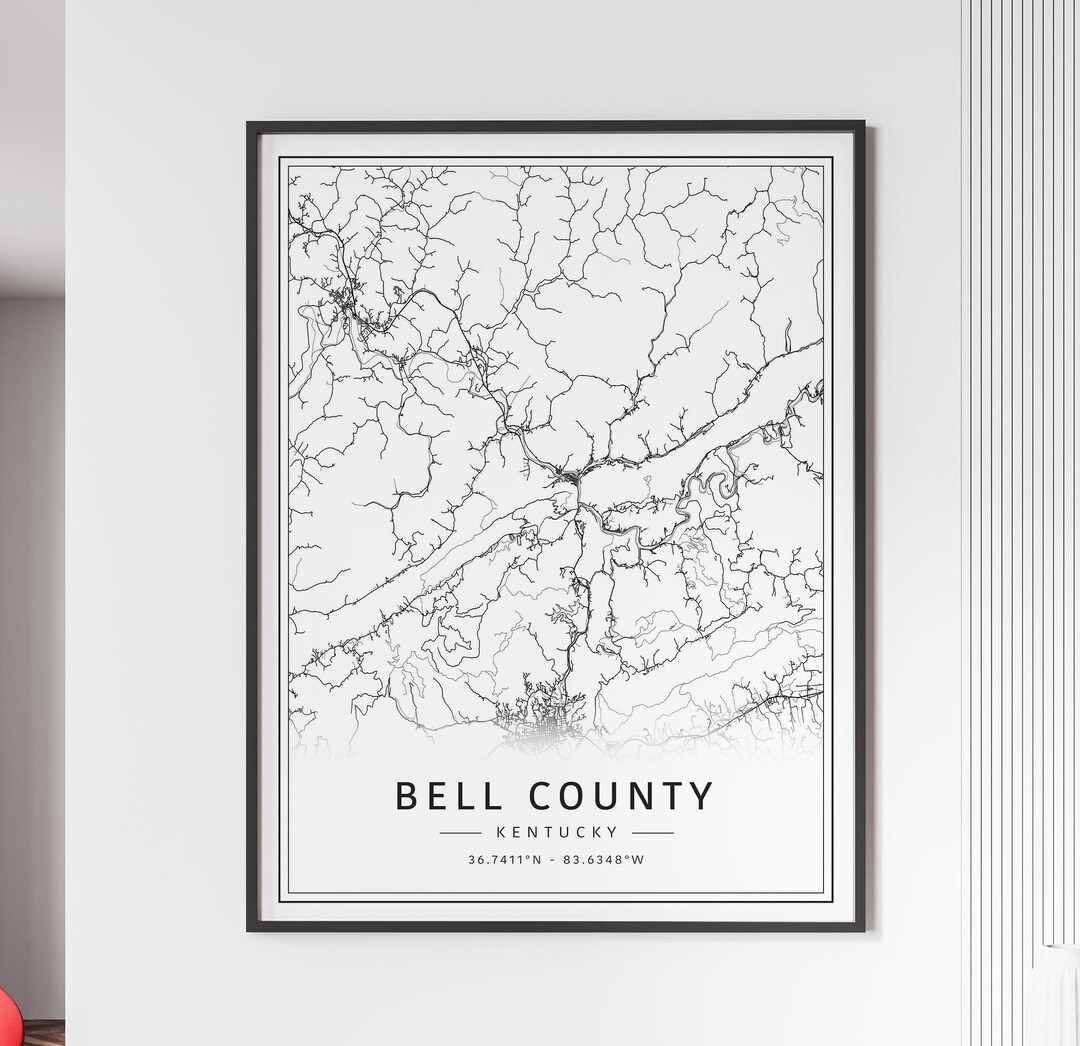 Bell County KY Street Map Print | Acrylic Bell County Map Print ...