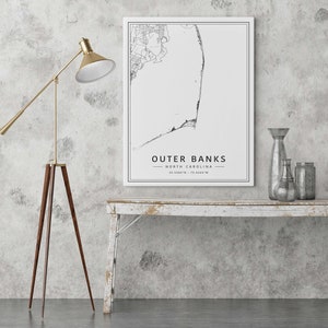 Outer Banks NC Street Map Print | Acrylic Glass Outer Banks City Map ...