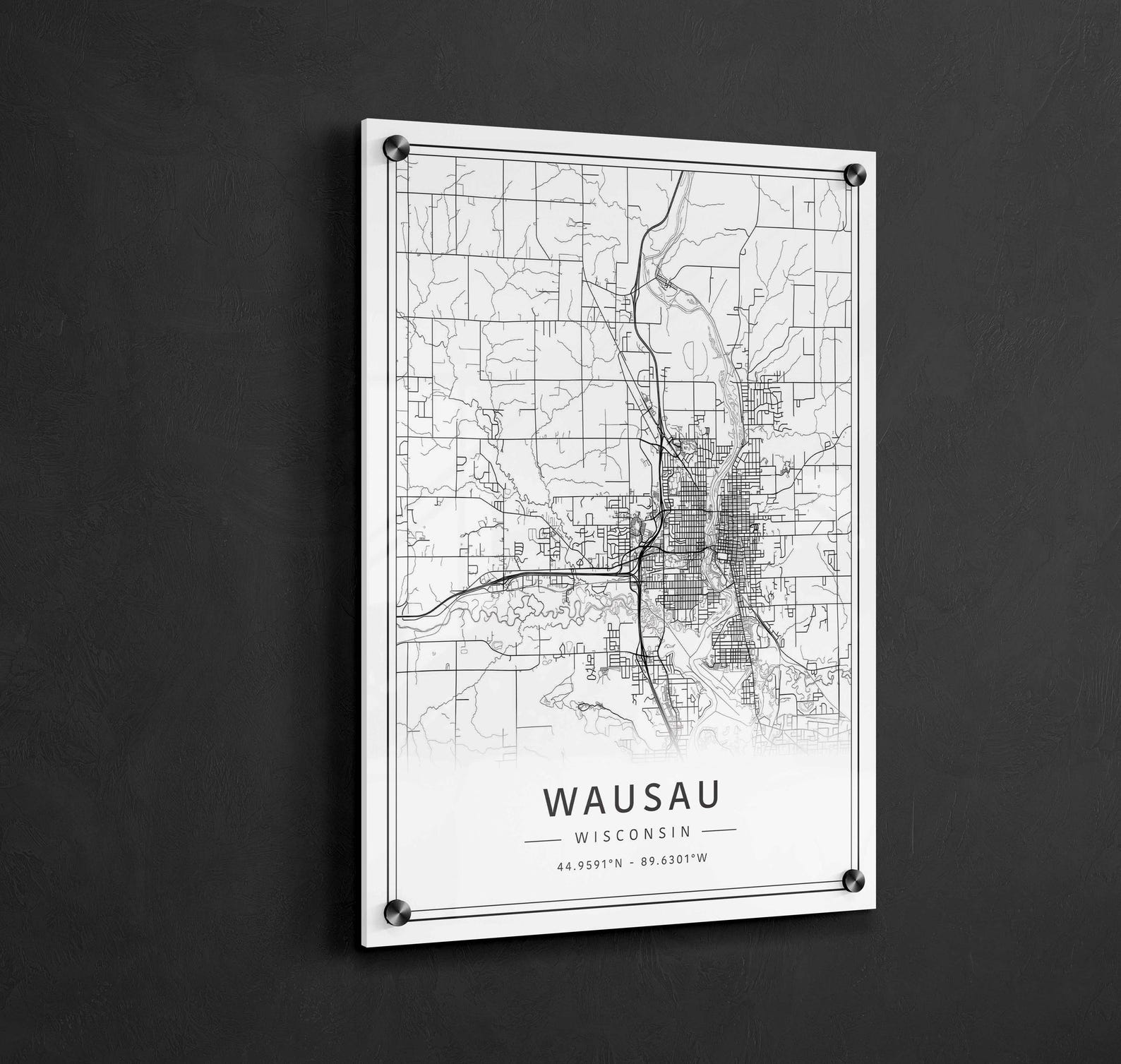 Wausau Wisconsin Street Map Print | Acrylic Glass Wausau City Map Print ...