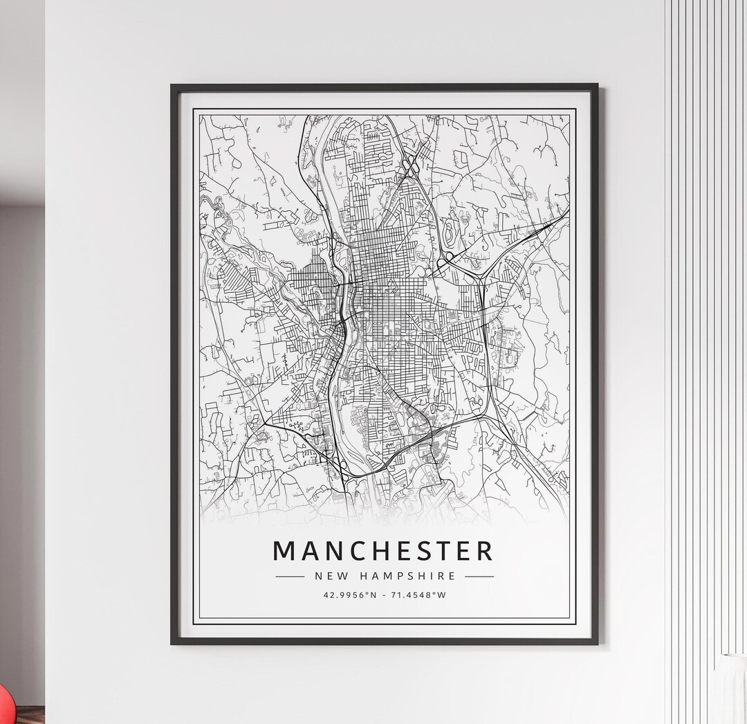 Manchester NH Street Map Print | Acrylic Glass Manchester Map Print ...