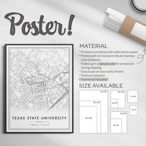 Texas State University TX Street Map Print | Acrylic Glass Texas State ...