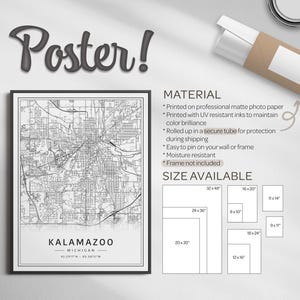 Kalamazoo MI Street Map Print | Acrylic Glass Kalamazoo City Map Print ...