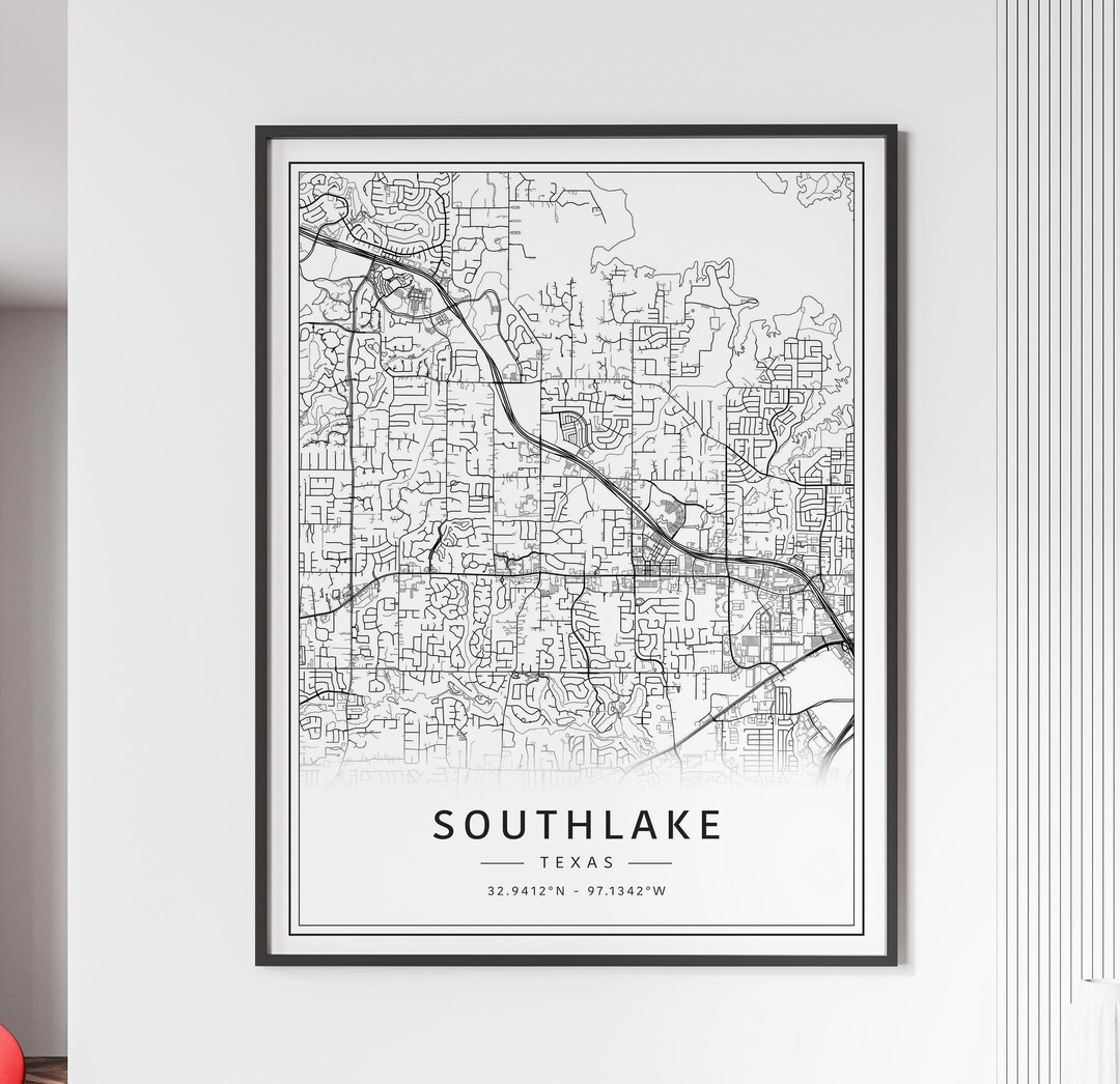 Southlake Texas Street Map Print | Acrylic Southlake City Map Print ...