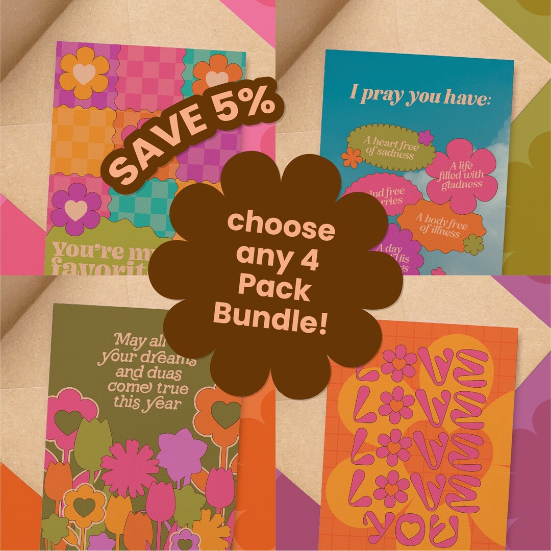 4 Pack - Islamic Greeting Card With Envelope for Dua Ramadan Eid Gift ...