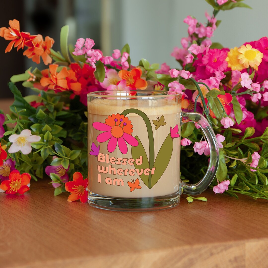Islamic Retro Groovy Flowers Aesthetic 12oz Glass Cup Mug Drinkware ...
