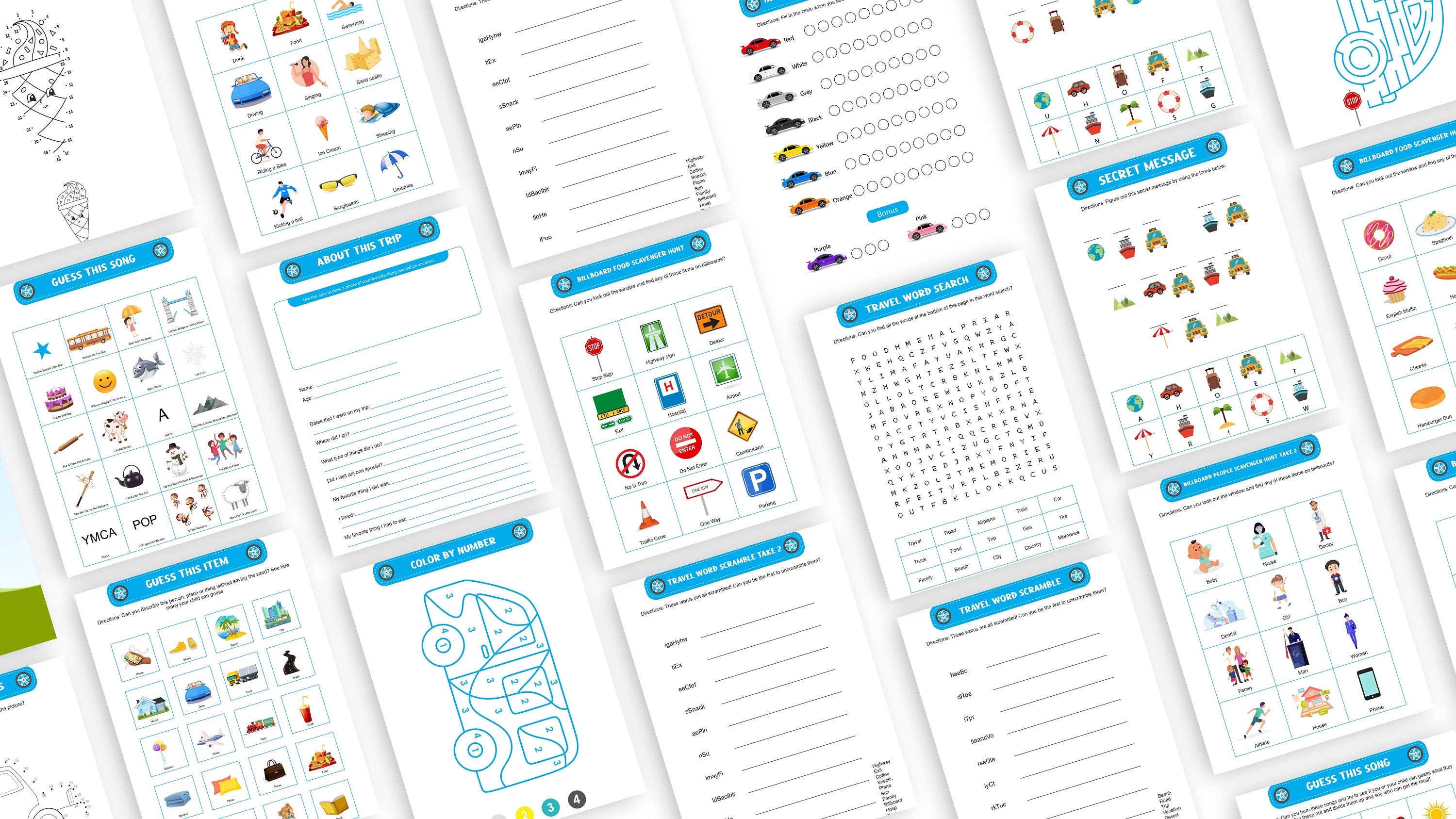 Road Trip Game Printables for Kids, Worksheets, Vacation, Travel Games ...
