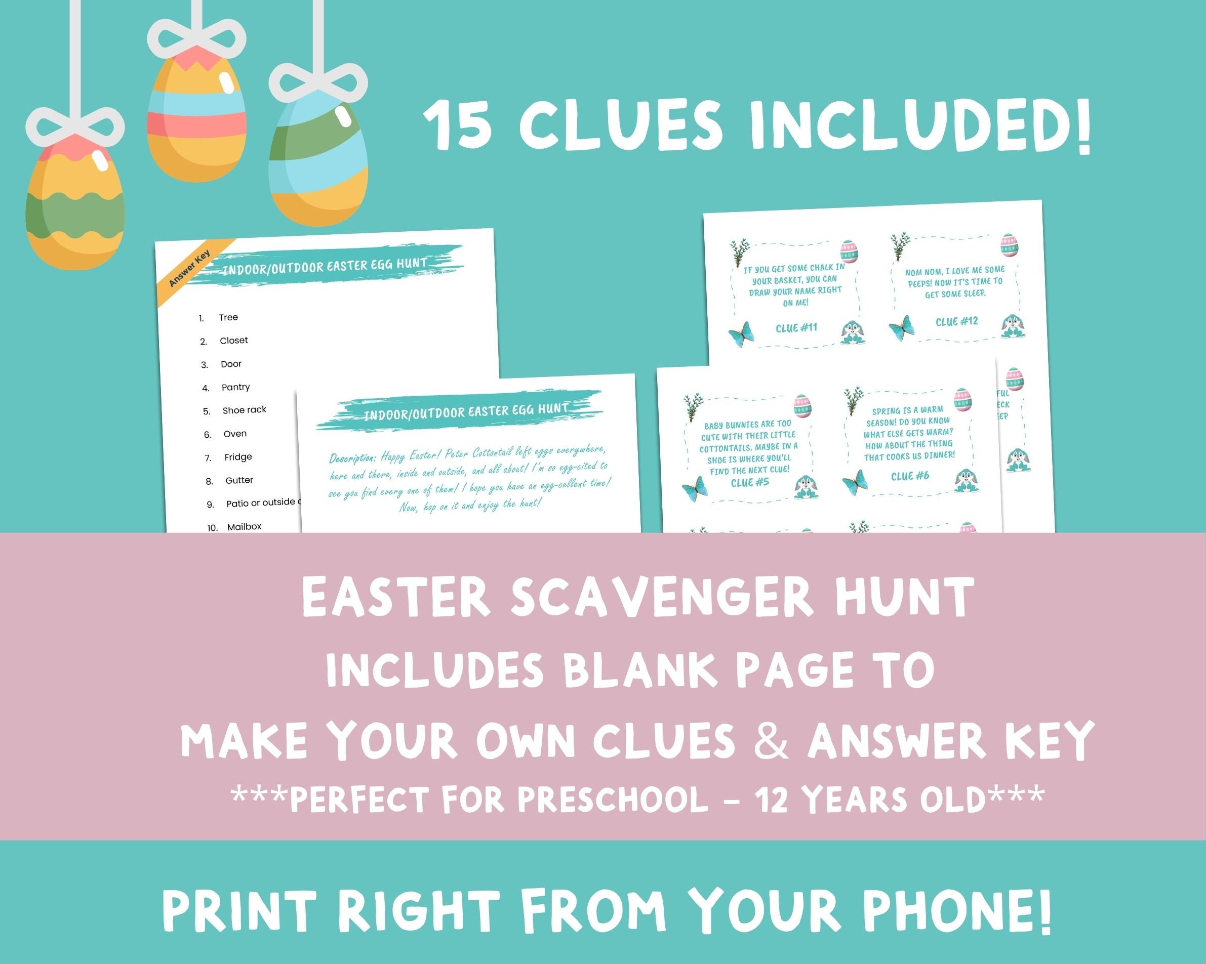 Easter Scavenger Hunt, Printable Scavenger Hunt, Easter Egg Hunt Clue ...