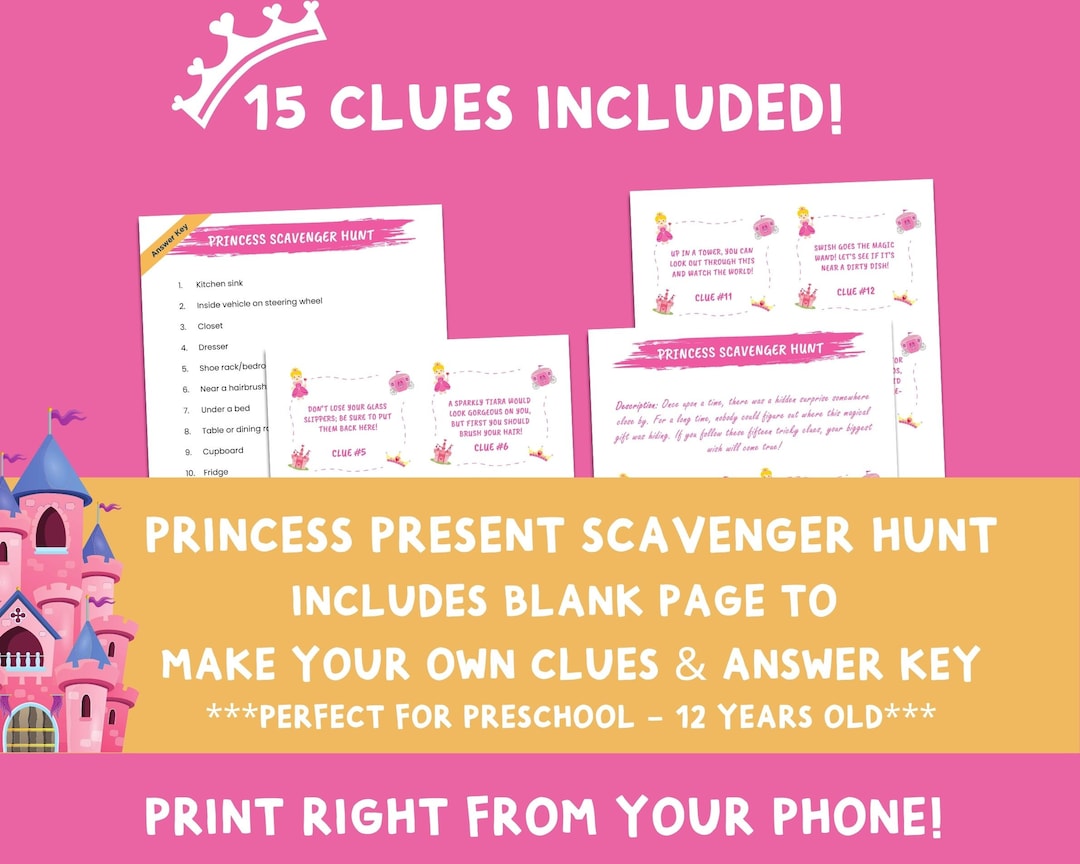 Princess Scavenger Hunt for Kids, Princess Treasure Hunt, Princess ...