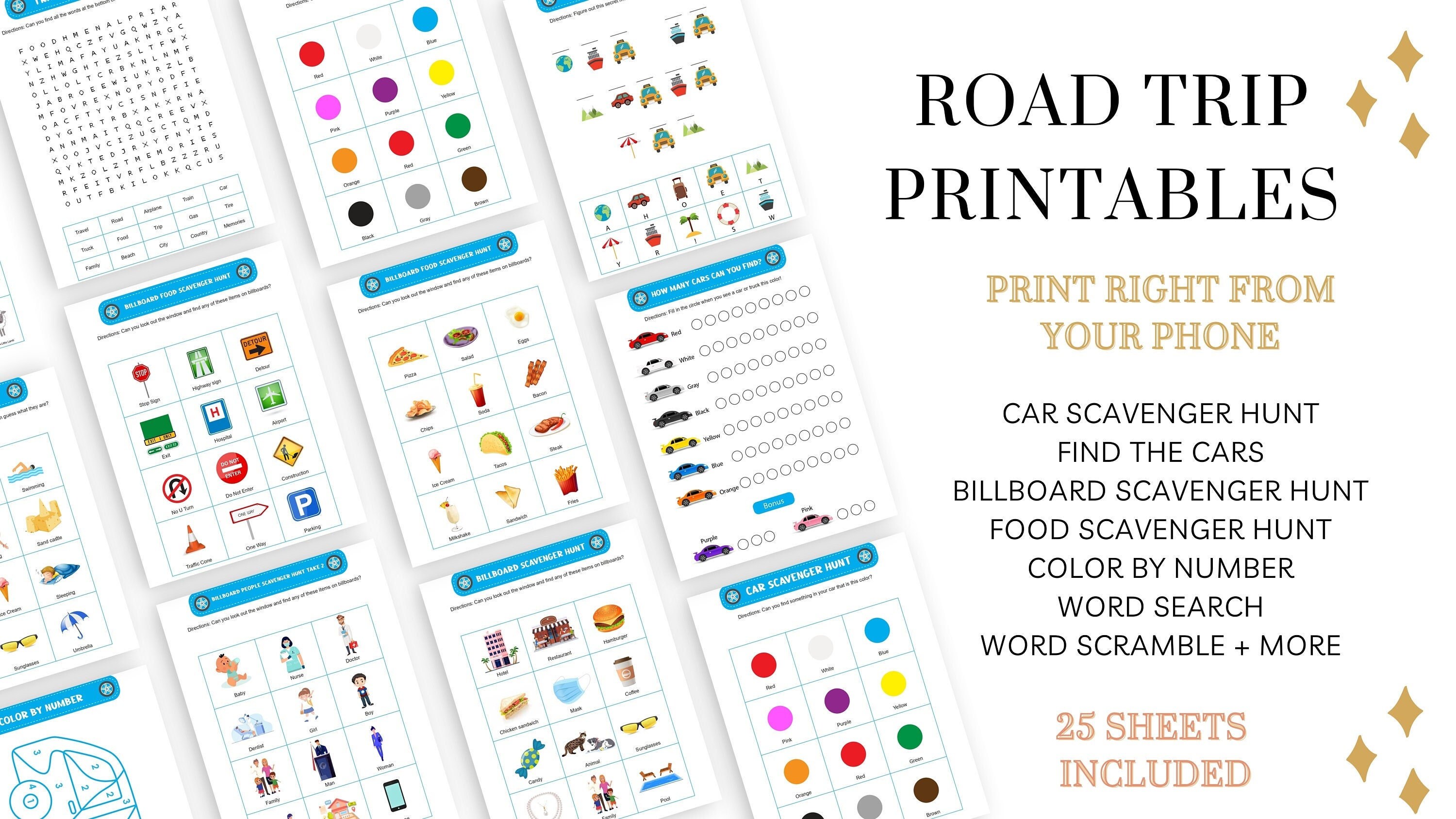 Road Trip Game Printables for Kids, Worksheets, Vacation, Travel Games ...