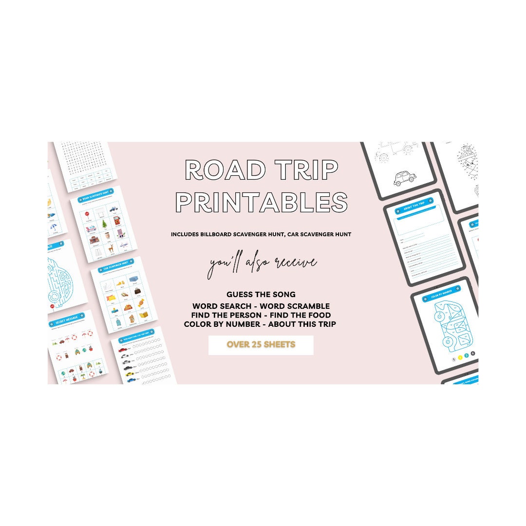 Road Trip Game Printables for Kids, Worksheets, Vacation, Travel Games ...