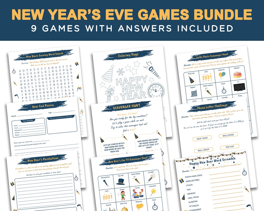 New Year's Eve Scavenger Hunt & Game Bundle 2021 New Years Eve Party ...