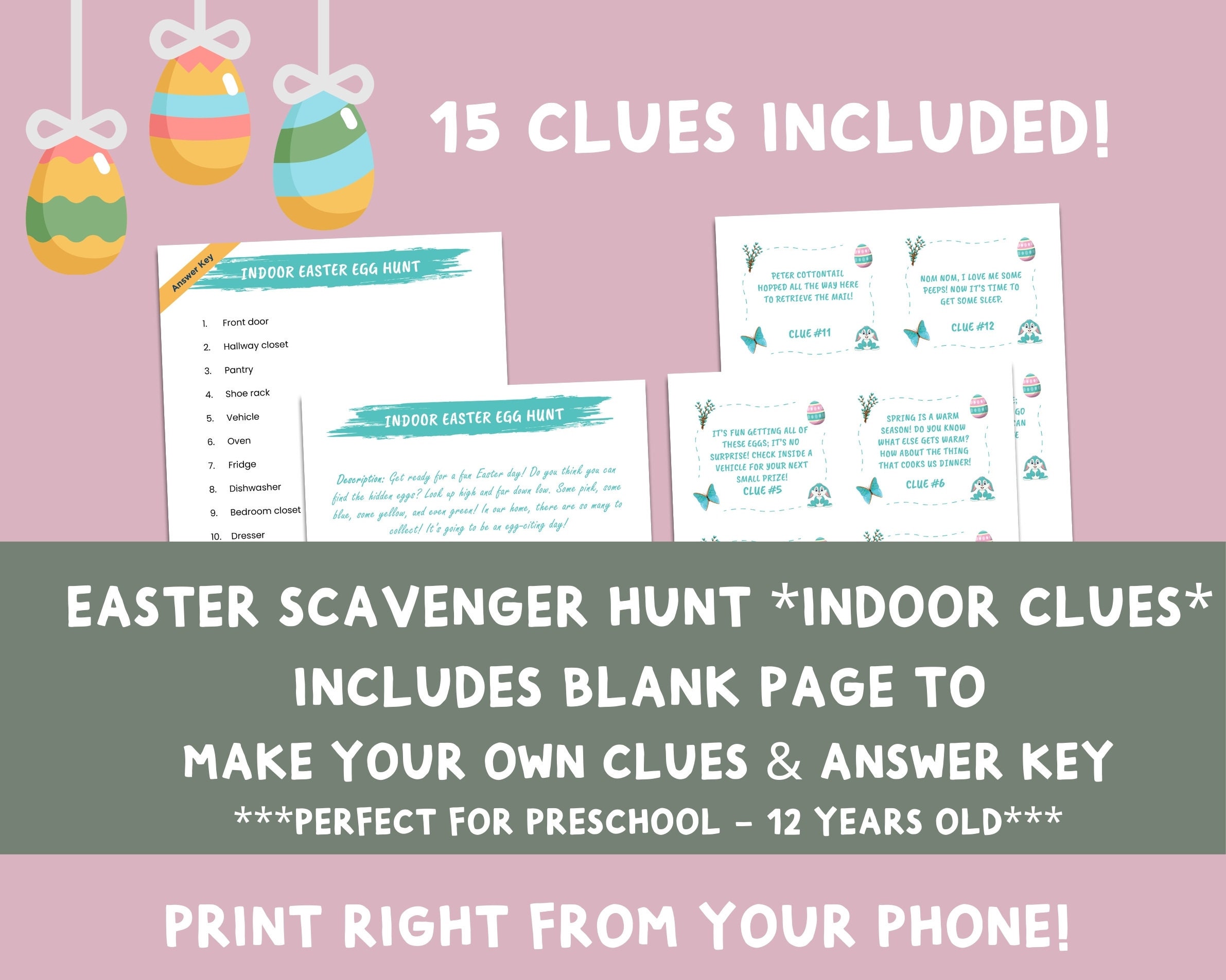 Easter Scavenger Hunt, Printable Scavenger Hunt, Easter Egg Hunt Clue ...