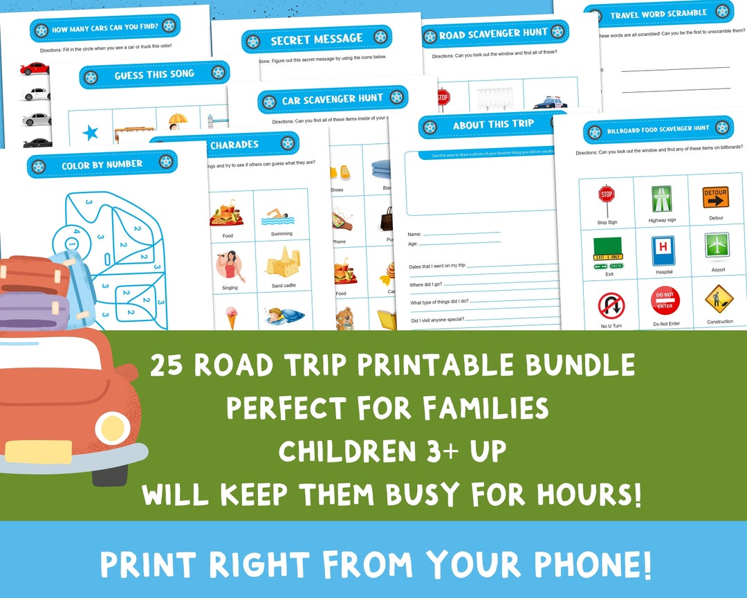 Road Trip Game Printables for Kids, Worksheets, Vacation, Travel Games ...