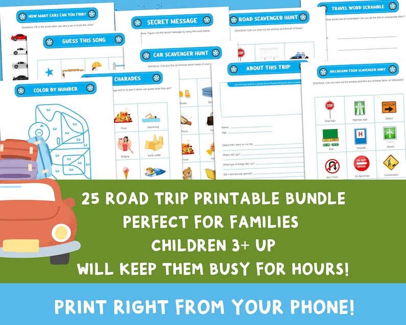 Road Trip Game Printables for Kids, Worksheets, Vacation, Travel Games ...