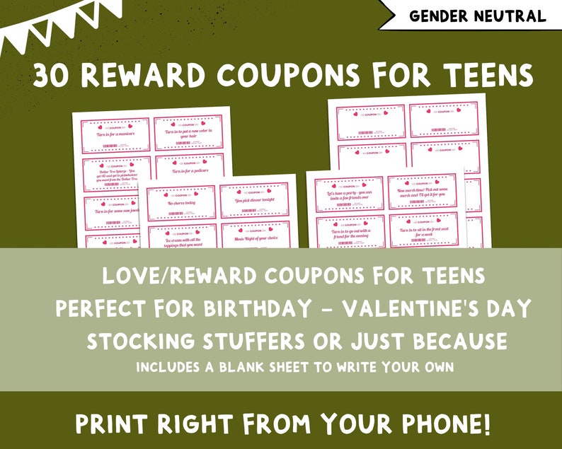Reward Coupons for Teens, Love Coupons for Teens, Valentine's Day ...