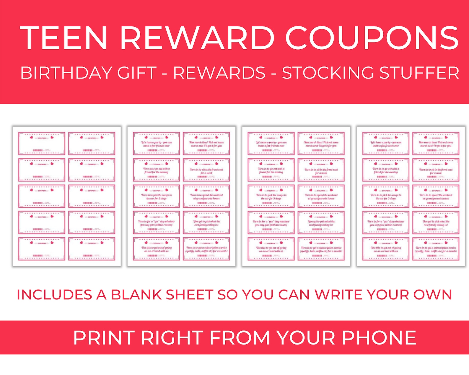 Reward Coupons for Teens, Love Coupons for Teens, Valentine's Day ...