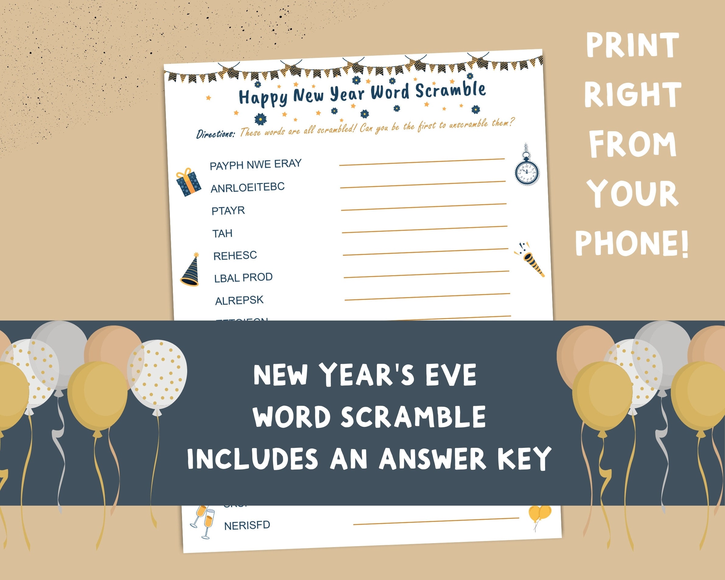 New Year's Eve Word Scramble - 2021 New Years Eve Party, New Years Eve ...