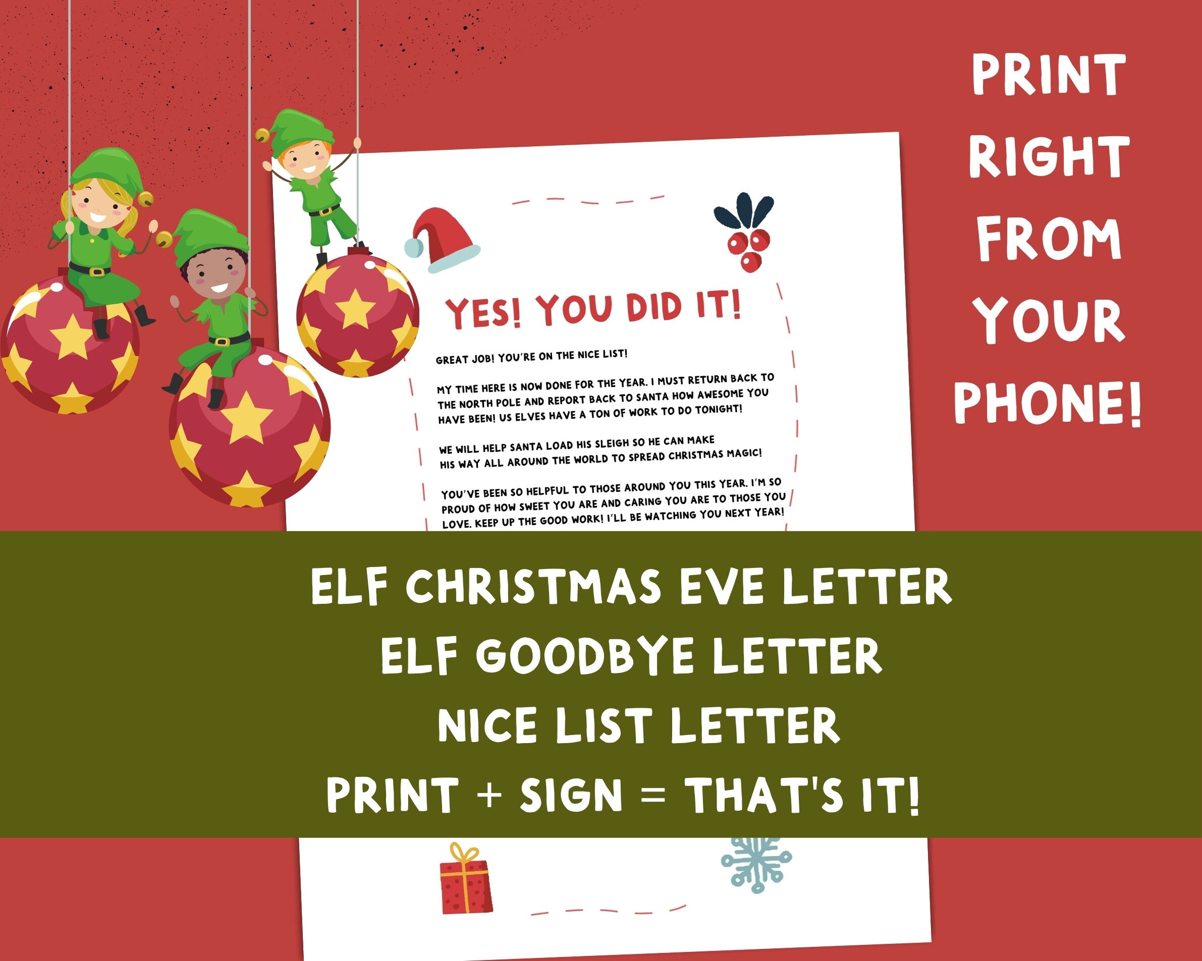 Lettera stampabile elfo, lettera di addio elfo, lettera vigilia di ...