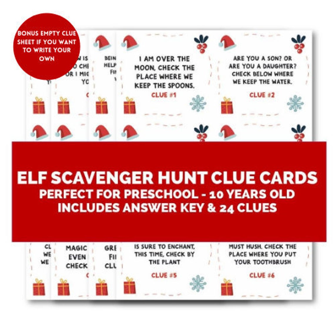 Elf Scavenger Hunt Clue Cards, *DIGITAL DOWNLOAD*, Elf Treasure Hunt ...