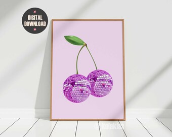 Disco Cherry Poster Disco Ball Print Checkered Poster Y2K - Etsy