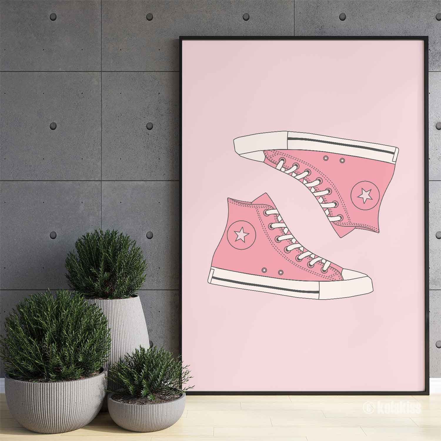 Sneaker Poster Pink Trainers Trendy Wall Art Sneakerhead High Top ...