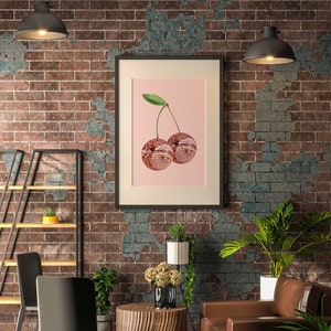 Cherry Disco Ball Print, Cherries Poster, Trendy Wall Art, Retro Art ...
