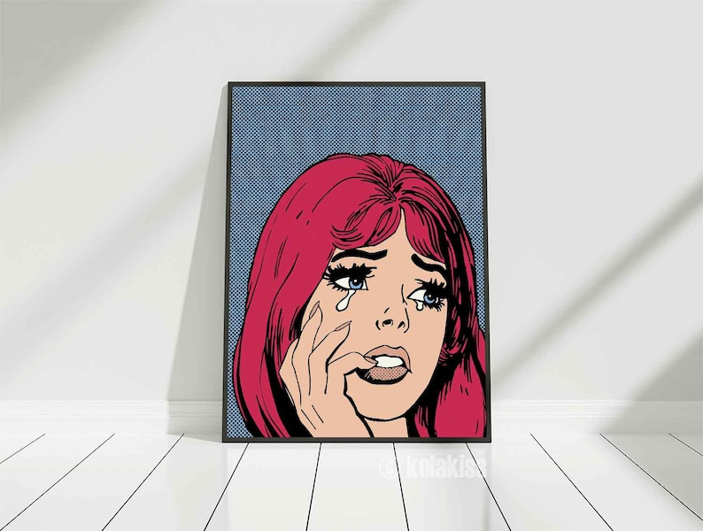 Pop Art Comic Girl Crying Girl Pop Art Sad Girl Print Red | Etsy