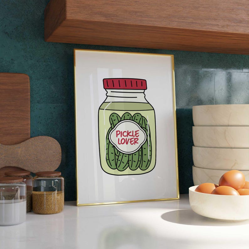 Pickle Lover Print, Cute Pickle Jar Poster, Dill, Kitchen Art, Foodie ...