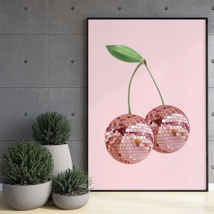 Cherry Disco Ball Print, Cherries Poster, Trendy Wall Art, Retro Art ...