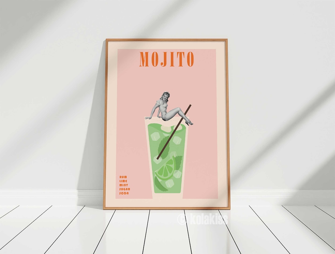 Mojito Cocktail Art Print, Bar Cart Art, Retro Cocktail Print, Vintage ...