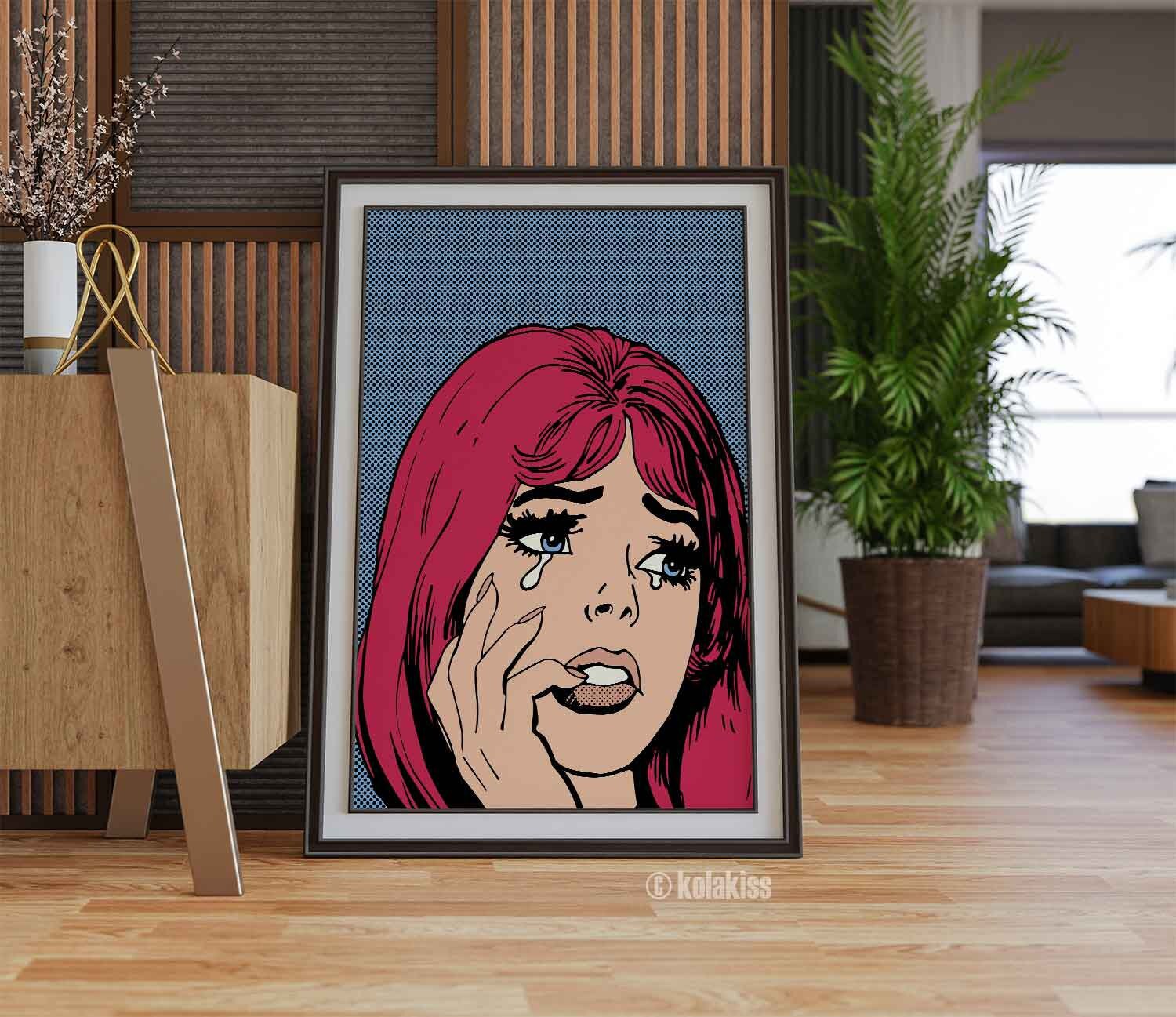Pop Art Comic Girl Crying Girl Pop Art Sad Girl Print Red | Etsy